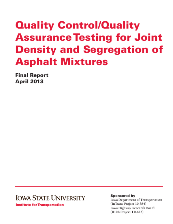 (PDF) Quality Control/Quality Assurance Testing for Joint Density and ...