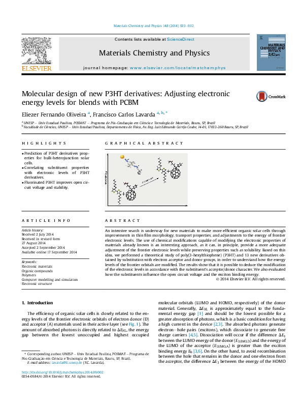 (PDF) Molecular design of new P3HT derivatives: Adjusting electronic ...