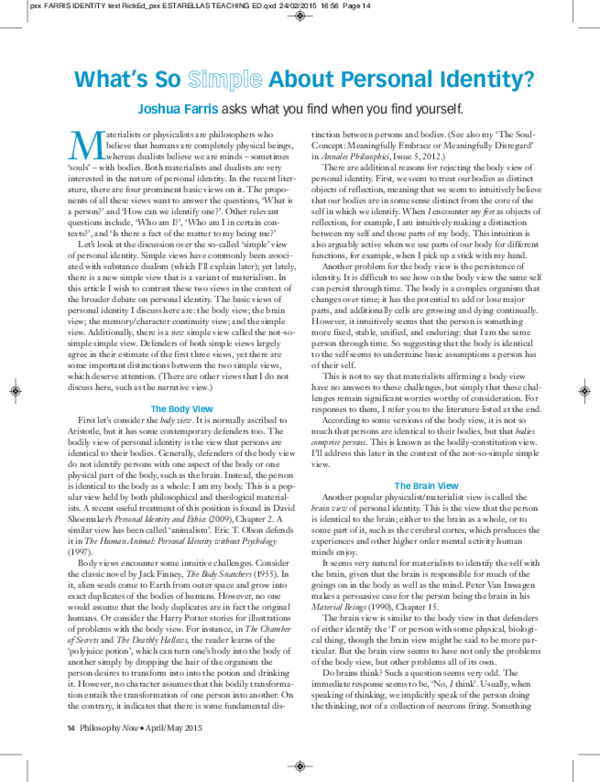 (PDF) What's So Simple About Personal Identity?