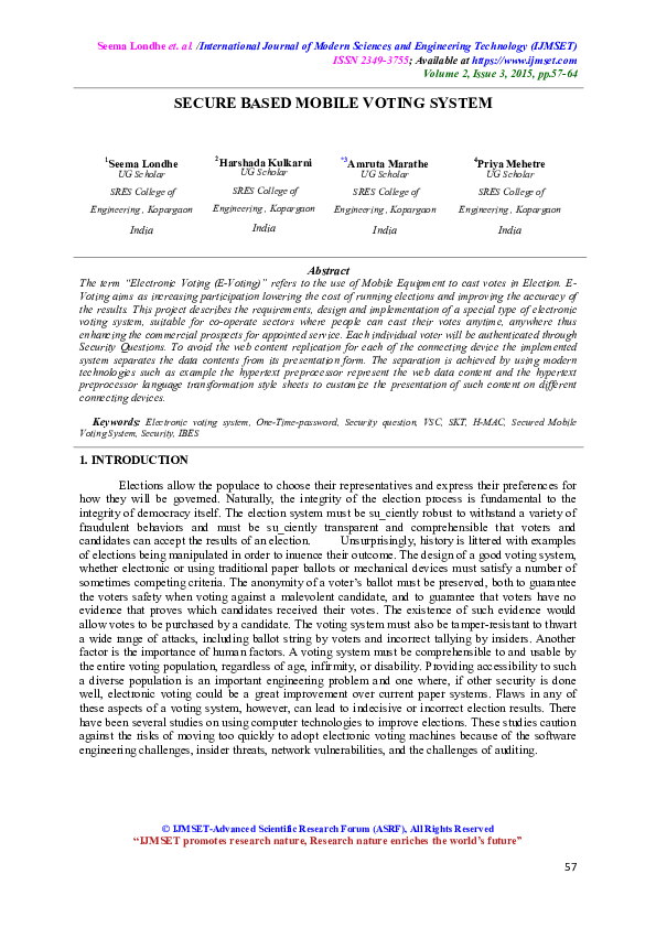 (PDF) Secure Mobile Voting System for Elections