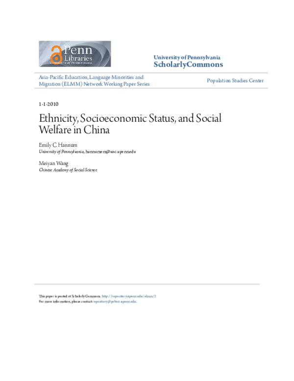 (PDF) Ethnicity, Socioeconomic Status, and Social Welfare in China