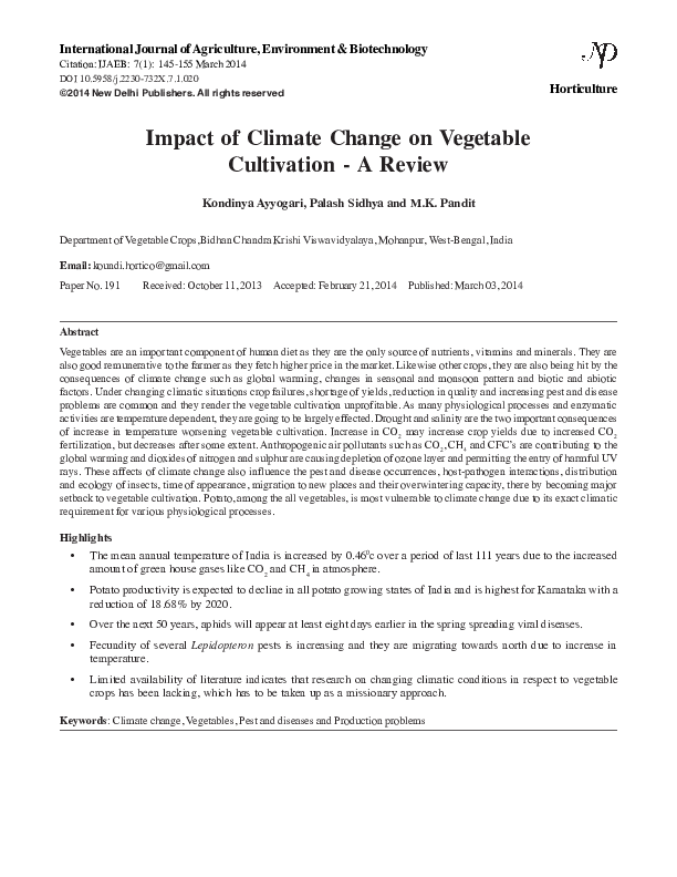 (PDF) Impact of Climate Change on Vegetable Cultivation -A Review