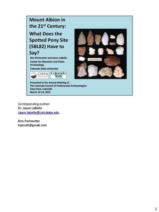 (PDF) Mount Albion in the 21st Century: What Does the Spotted Pony Site ...