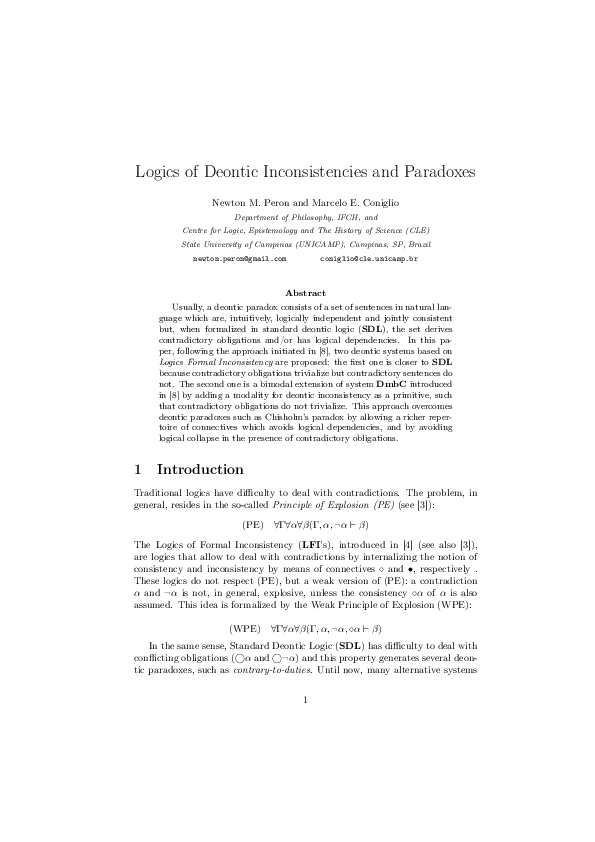 (PDF) Logics of Deontic Inconsistencies and Paradoxes