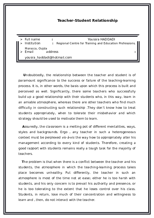 (DOC) Teacher- Student Relationship