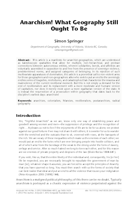 (PDF) Anarchism! What geography still ought to be