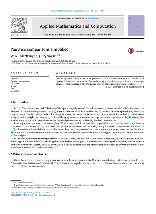 (PDF) Pairwise comparisons simplified
