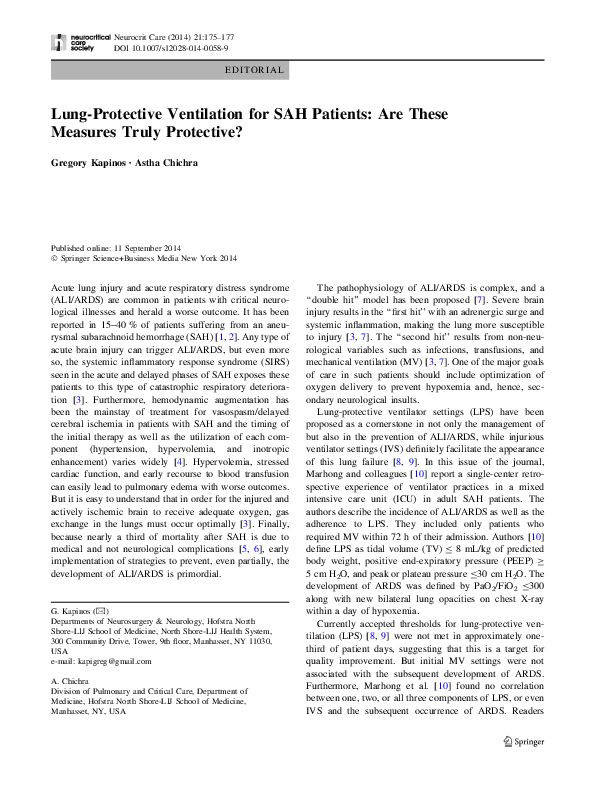 (PDF) Lung-Protective Ventilation for SAH Patients: Are These Measures ...