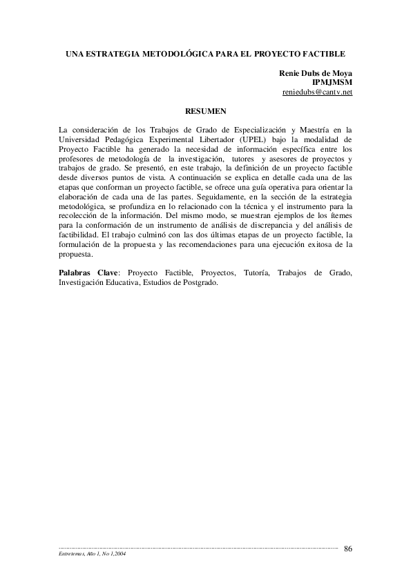 (PDF) UNA ESTRATEGIA METODOLÓGICA PARA EL PROYECTO FACTIBLE