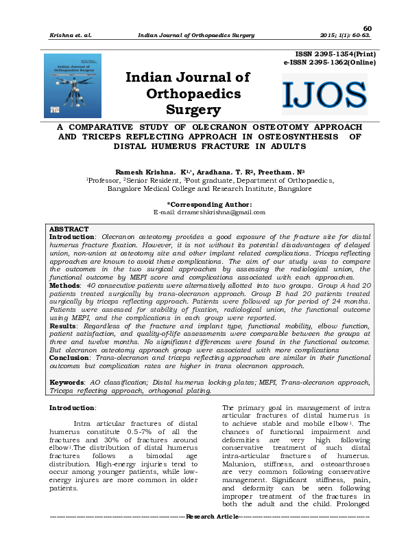 (PDF) A COMPARATIVE STUDY OF OLECRANON OSTEOTOMY APPROACH AND TRICEPS ...
