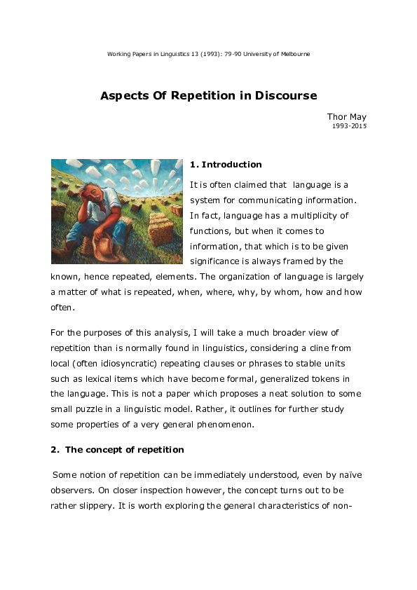 (PDF) Aspects Of Repetition in Discourse