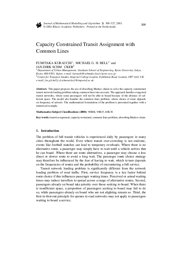 Pdf Capacity Constrained Transit Assignment With Common Lines
