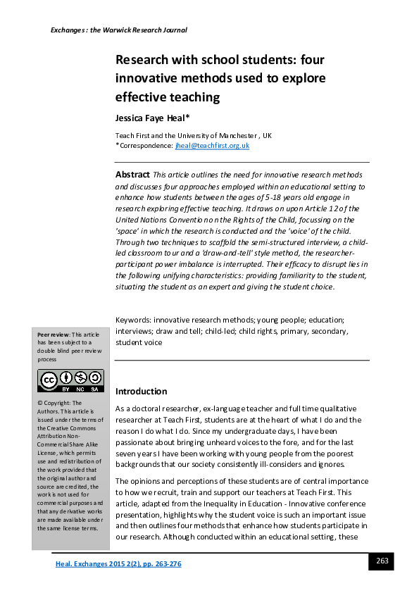 (PDF) Research with school students: four innovative methods used to ...