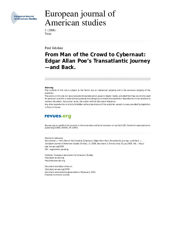 (PDF) From Man of the Crowd to Cybernaut: Edgar Allan Poe's ...