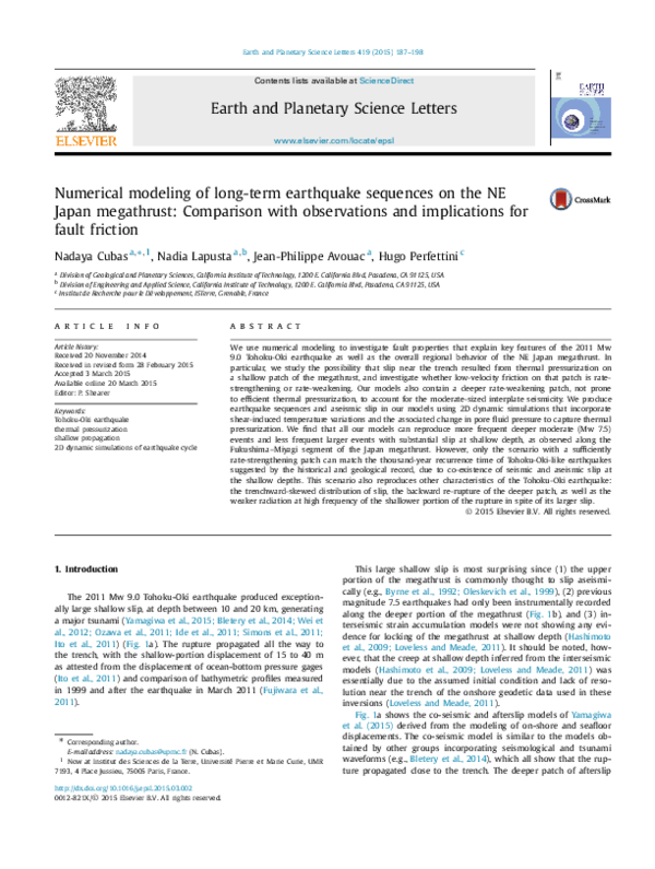 Numerical modeling of long-term earthquake sequences on the NE Japan megathrust: Comparison with ...