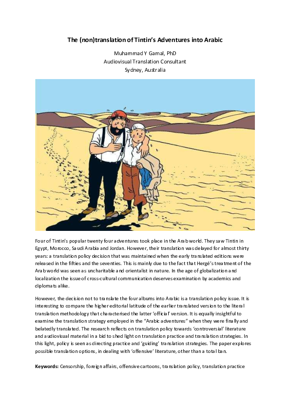 (PDF) The (non)translation of Tintin's Adventures into Arabic