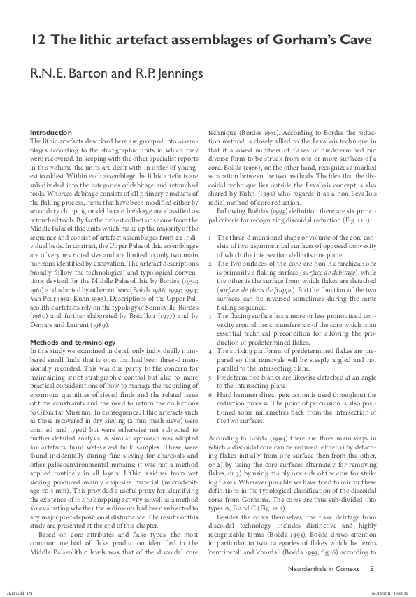 (PDF) The lithic assemblages of Gorham’s Cave