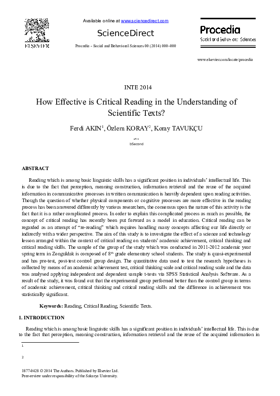 (DOC) How Effective is Critical Reading in the Understanding of ...