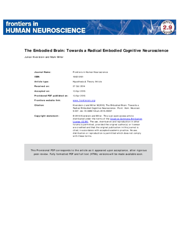 The embodied brain: towards a radical embodied cognitive neuroscience (with Mark Miller)