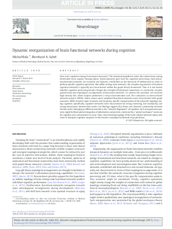 (PDF) Dynamic reorganization of brain functional networks during cognition