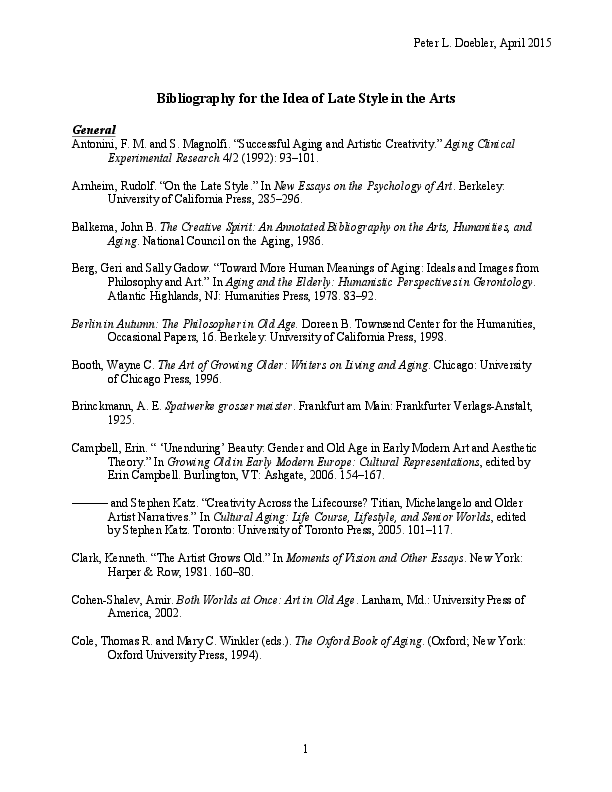 (PDF) Bibliography for the Idea of Late Style in the Arts