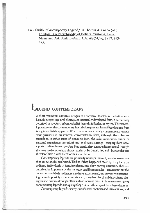 (PDF) Contemporary Legend [A Definition]