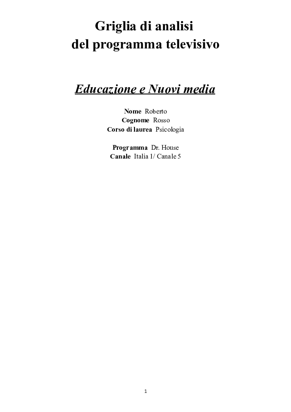 (PDF) Griglia di analisi del programma televisivo Educazione e Nuovi media