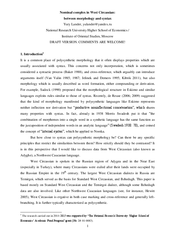 Nominal complex in West Circassian: between morphology and syntax (for ...