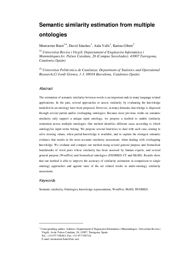 (PDF) Semantic similarity estimation from multiple ontologies