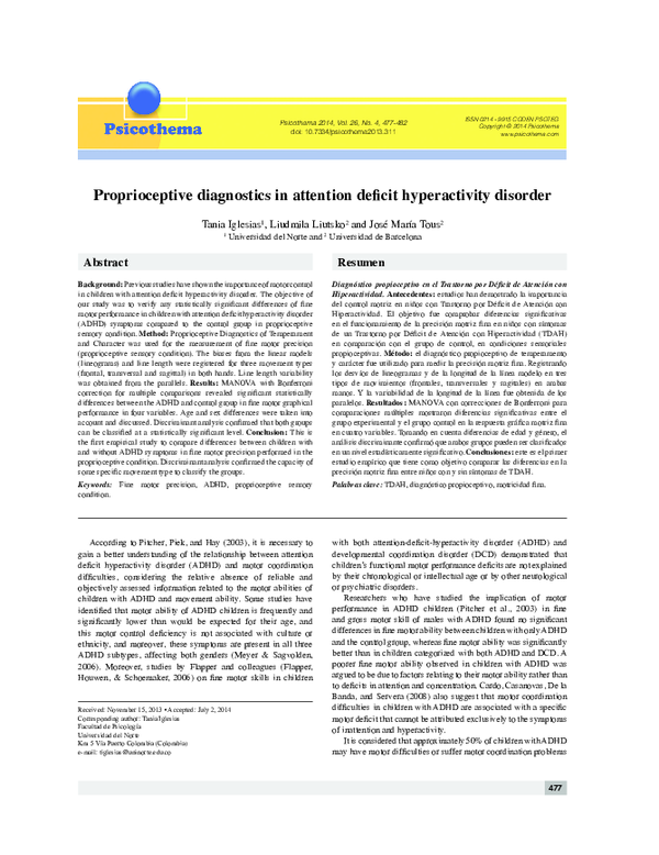 (PDF) Proprioceptive diagnostics in attention defi cit hyperactivity ...