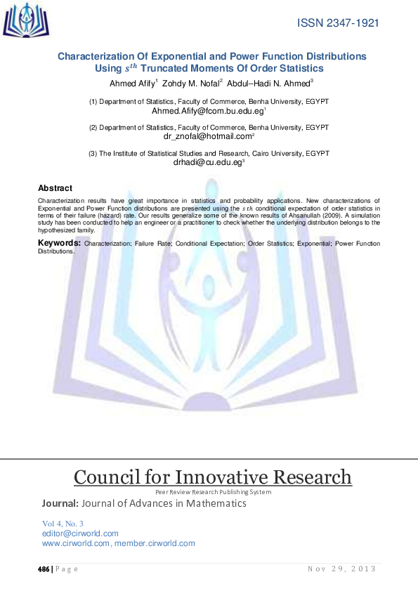 (PDF) Characterization Of Exponential and Power Function Distributions ...