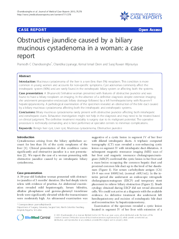 (PDF) Obstructive jaundice caused by a biliary mucinous cystadenoma in ...