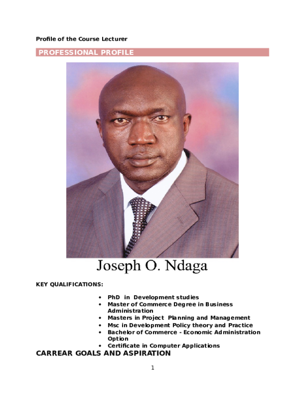 (DOC) My current cv Profile of the Course Lecturer