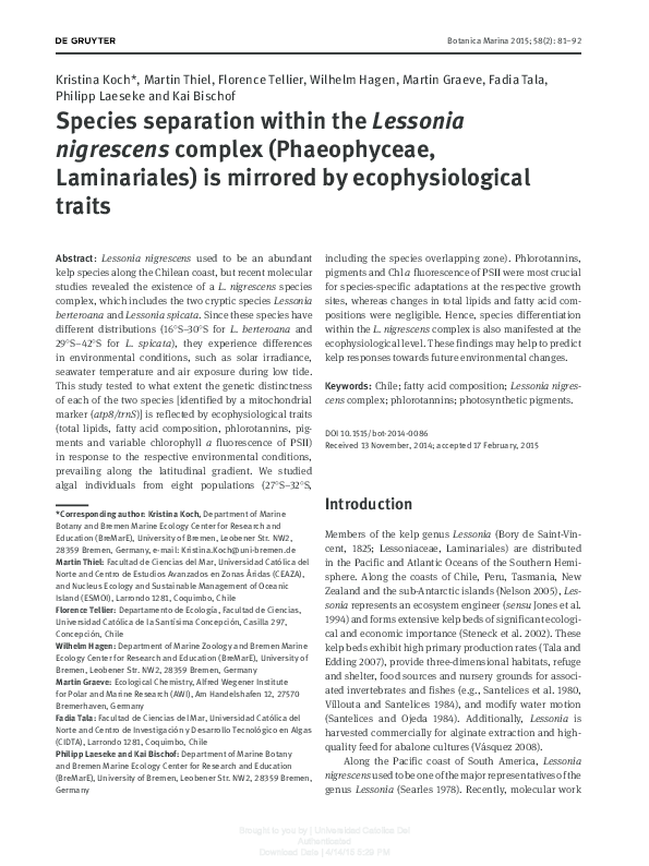 (PDF) Species separation within the Lessonia nigrescens complex ...
