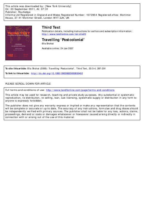(PDF) "Travelling ‘Postcolonial': Allegories of Zion, Palestine and ...