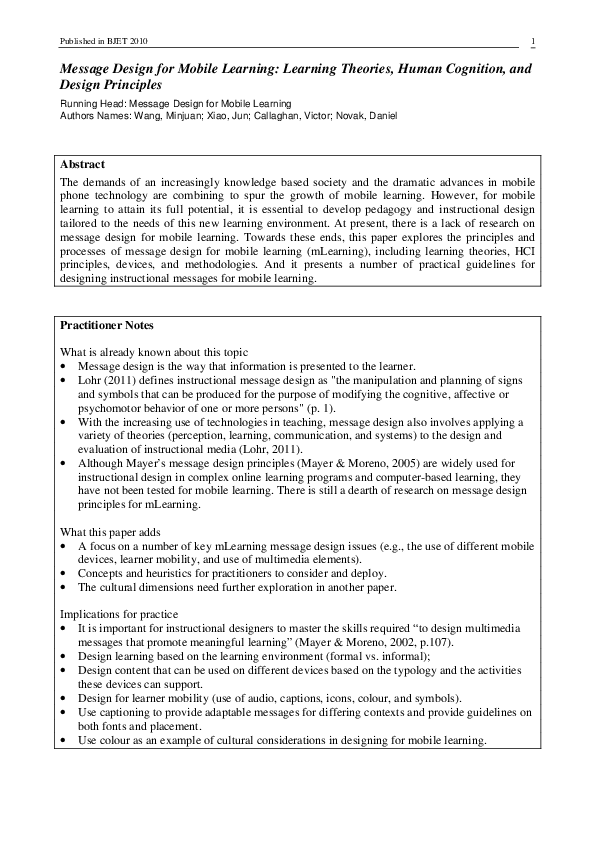 (PDF) Message Design for Mobile Learning: Learning Theories, Human ...