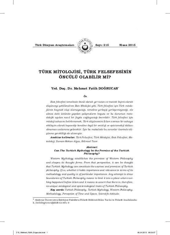(PDF) Can the Turkish Mythology be the premise of the Turkish Philosophy?
