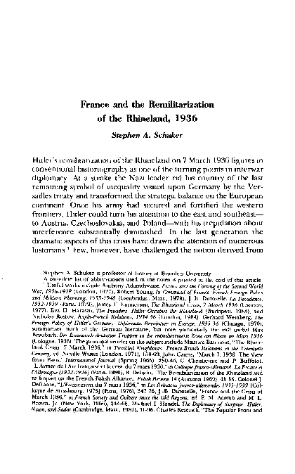 (PDF) France and the Remilitarization of the Rhineland, 1936