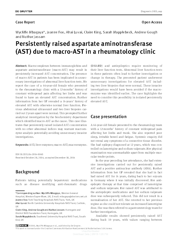(PDF) Persistently raised aspartate aminotransferase (AST) due to macro ...