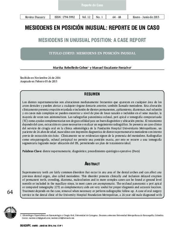 (PDF) Mesiodens en posición inusual: reporte de un caso