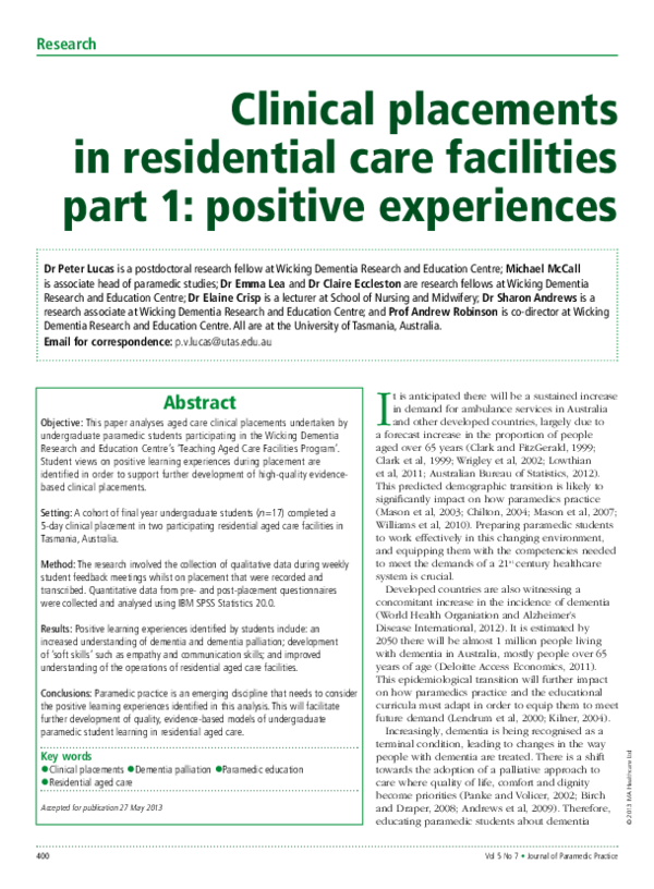 (PDF) Research Clinical placements