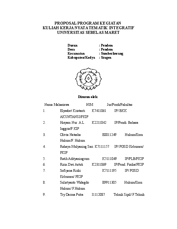 (DOC) Proposal KKN Pendem, Sumberlawang, Sragen