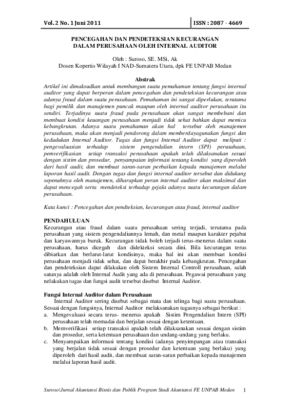 Pdf Pencegahan Dan Pendeteksian Kecurangan