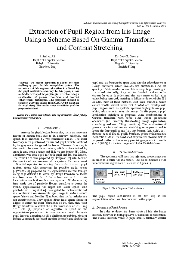 Pdf Extraction Of Pupil Region From Iris Image Using A Scheme Based