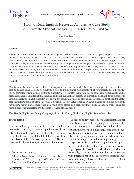 (PDF) How to Read English Research Articles: A Case Study of Graduate ...
