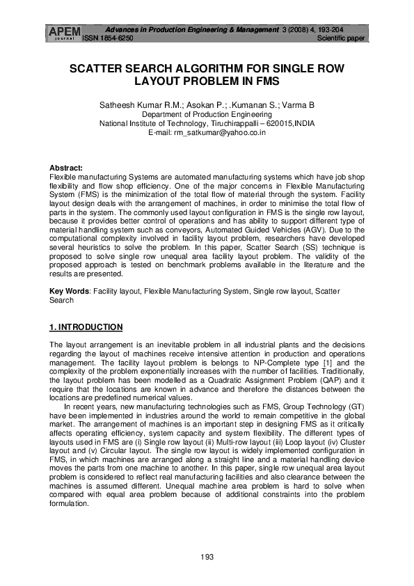 (PDF) SCATTER SEARCH ALGORITHM FOR SINGLE ROW LAYOUT PROBLEM IN FMS