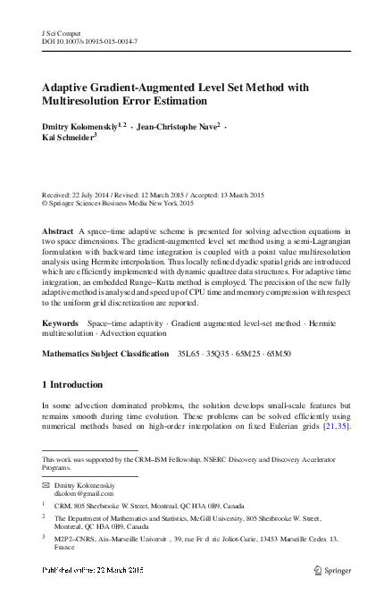 Pdf Adaptive Gradient Augmented Level Set Method With Multiresolution