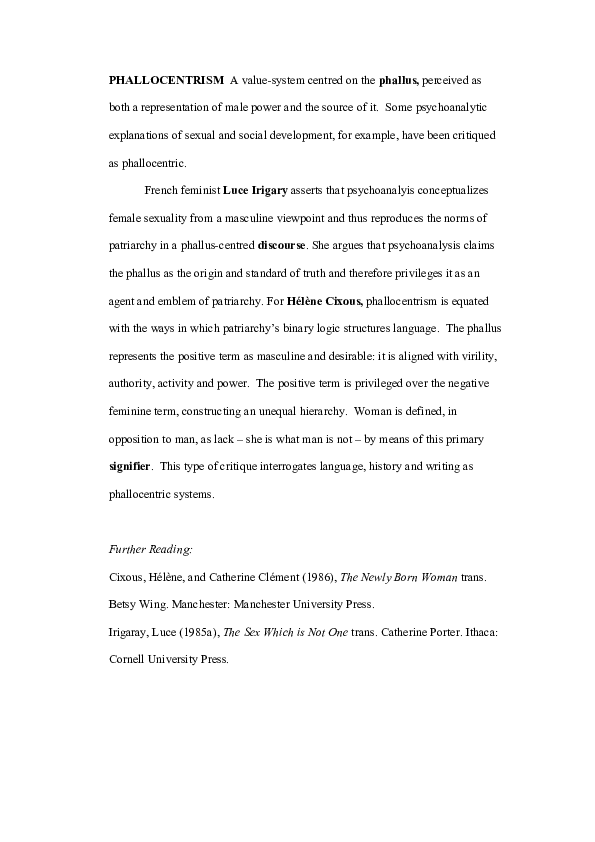 (PDF) Entry on 'Phallocentrism'