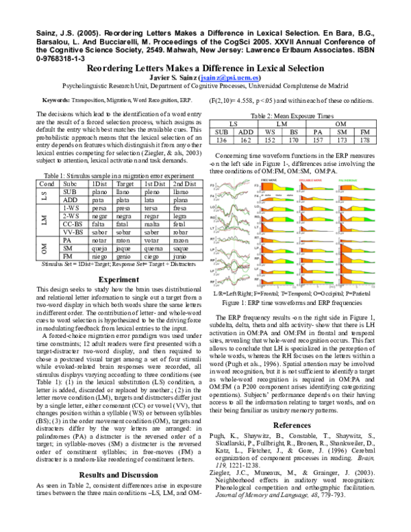 Reordering Letters Makes a Difference in Lexical Selection Reordering Letters Makes a Difference in Lexical Selection