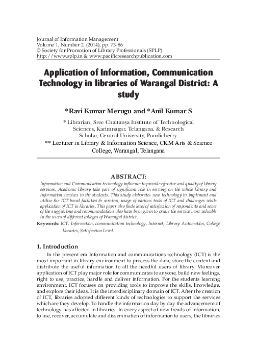 (PDF) Application of Information, Communication Technology in libraries ...